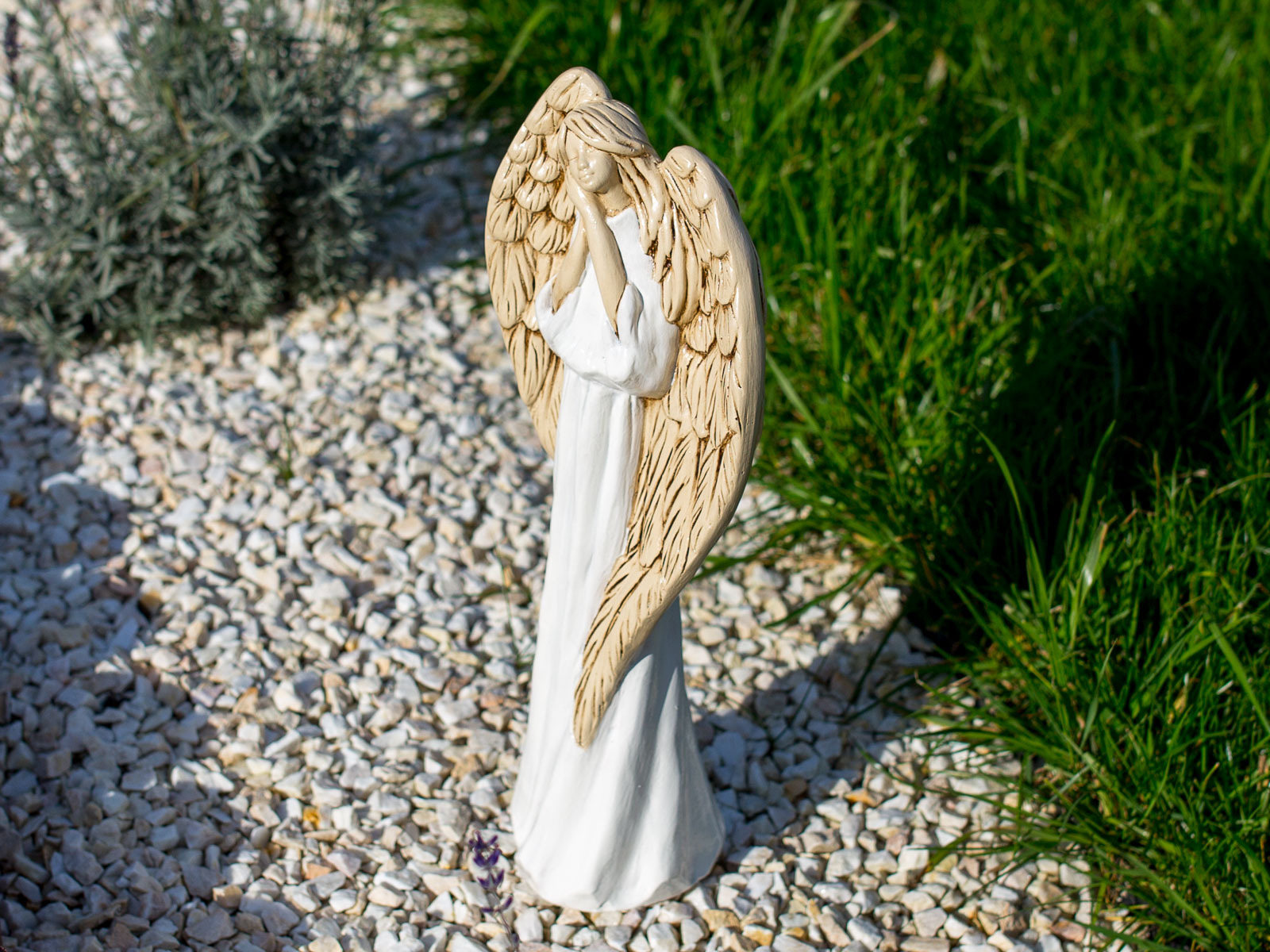 Anioł Gabriel - biały - 40 x 18 cm figurka dekoracyjna gipsowa